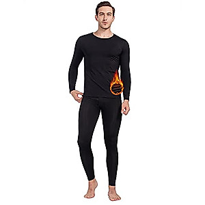 MANCYFIT Thermal Underwear for Men Long Johns Set Fleece Lined Ultra Soft (Black, Large)