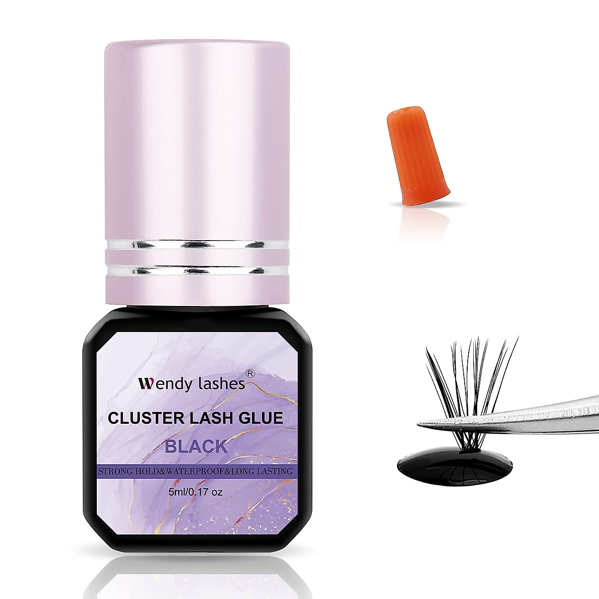 Cluster Lash Glue Black Sensitive Waterproof Lash Glue Long Lasting DIY Lash Glue and 2 Style Wide-stem Lash Clusters C/D Curl Thin Band Cluster Lashes