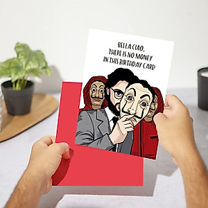 Huxters ‘Bella Ciao’ Humourous Money Heist A5 Happy Birthday Card - Cheeky Gift for Him or Her - Recyclable Paper with Envelope - Fun Greetings Card, FSC Certified and Sustainable