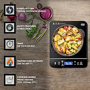 OMEO Portable Induction Cooktop Hot Plate Countertop Burner 1800 Watts Induction Burner with LCD Sensor Touch, LED Display, 10 Temperature Levels, Child Safety Lock, Auto Shutoff Function