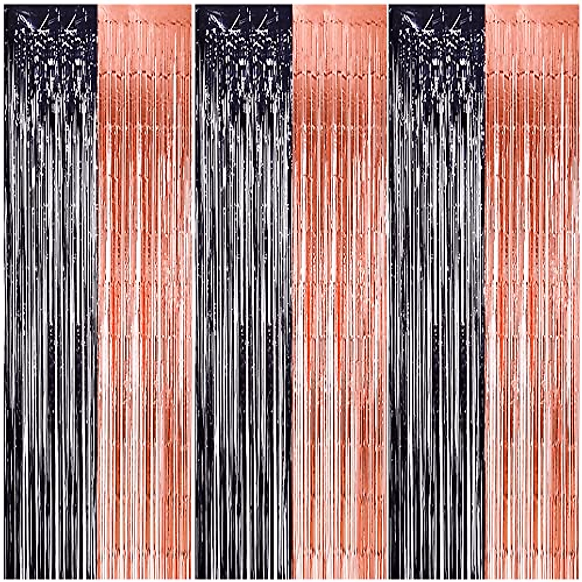 Rose Gold and Black Birthday Decorations, Black Rose Gold Party Supplies Foil Fringe Curtains Photo Backdrop for Graduation Wedding Bachelorette Birthday Party Decorations (3 Pack)
