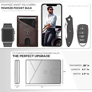 Suavell Leather Mens Wallet. Minimalist Wallet Credit Card Holder with Money Clip and RFID Wallet Protection. Slim Wallets Men Gifts (Whiskey Brown Ranger)