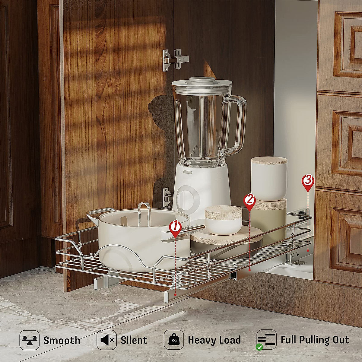 LOVMOR Pull Out Cabinet Organizer and Storage 11" W x 21" D, Slide Out Shelves for Kitchen Cabinets