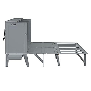 NCKMYB Murphy Bed Cabinet Queen Size Wooden Murphy Bed Chest with USB Port and Desk, Murphy Cabinet Bed for Guest Room or Small Space, Grey