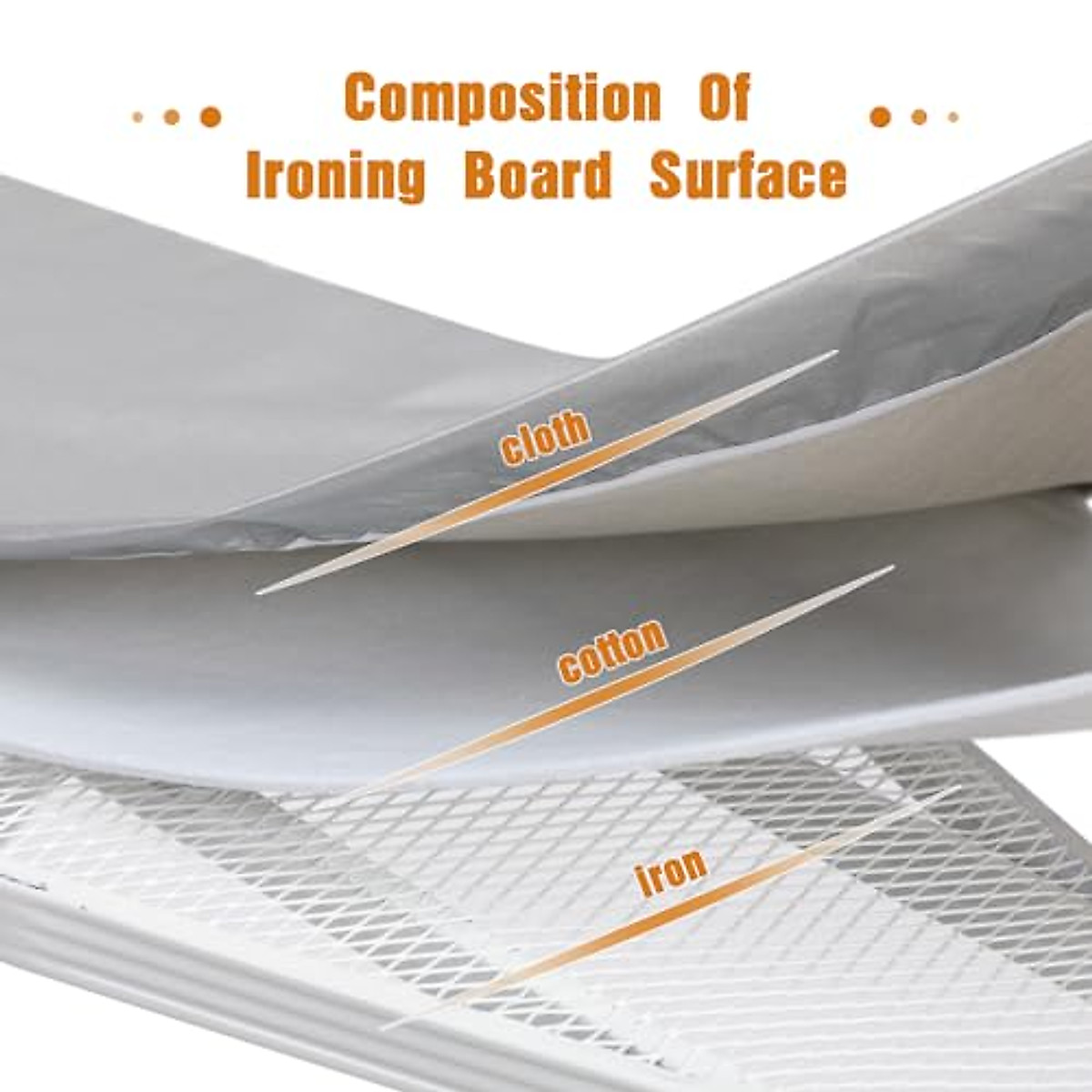 ALIMORDEN Space Saver Ironing Board 43" X 13" with Iron Frame Adjustable Height 28"-35" Easy Storage, Heat Resistant Silicone Tray, Padded Top Grey