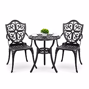 Nuu Garden Bistro Set 3 Piece Outdoor, Cast Aluminum Patio Bistro Sets with Umbrella Hole, Bistro Table and Chairs Set of 2 for Patio Backyard