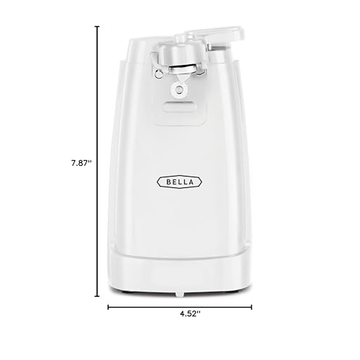 BELLA Electric Can Opener and Knife Sharpener, Multifunctional Jar and Bottle Opener with Removable Cutting Lever and Cord Storage, Stainless Steel Blade, White