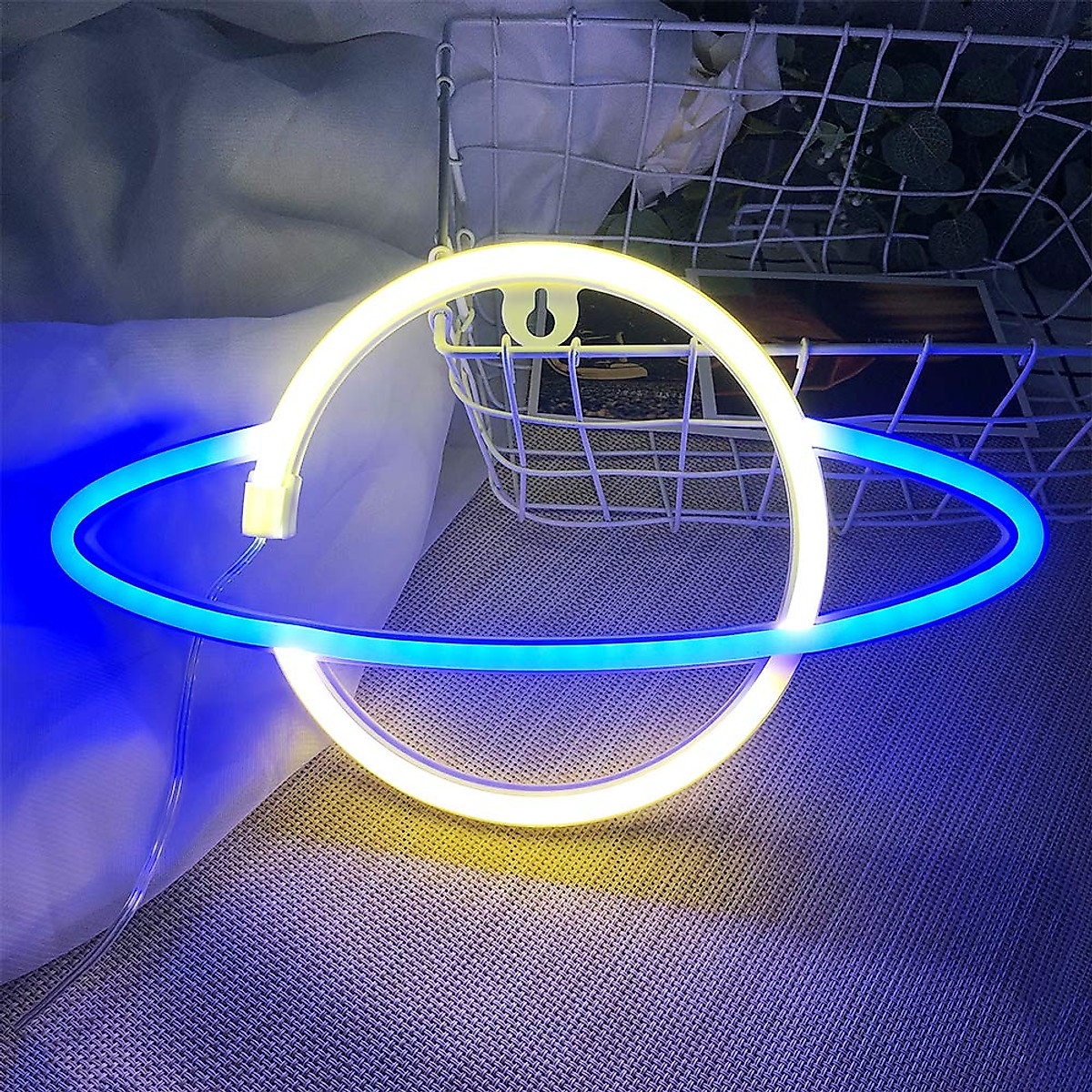 iceagle Neon Signs-Planet Neon Sign|Led Neon Light neon Wall Signs|Battery & USB Powered Light Up Wall Decor|Neon Sign for Bedroom Party Wedding Kids Girls Boy Room,Warmwhite&Blue