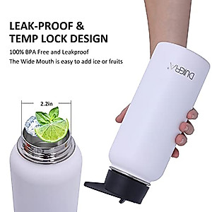 DUIERA 32oz Insulated Water Bottle Vacuum Stainless Steel Water Bottle with Straw & Leak Proof Spout Lids, BPA Free, Keep Beverage Cold or Hot - White