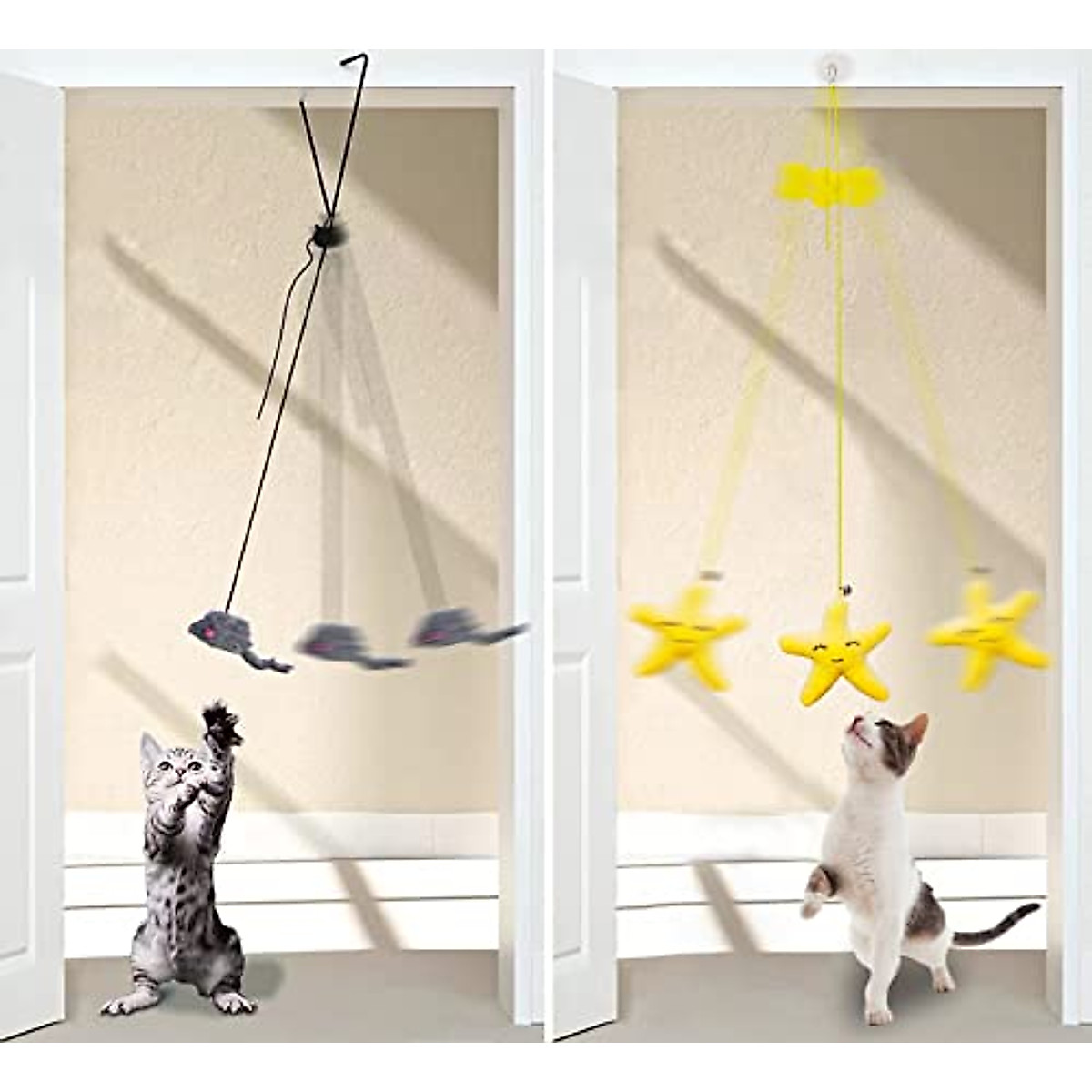 Mice Toys for Indoor Cats - 3 Pack Hanging Door Cat Toys with Tassel - Retractable Cat Toy with Rope Mouse Starfish Caterpillar - Interactive Cat Teaser Toy for Indoor Kitten Play Chase Exercise