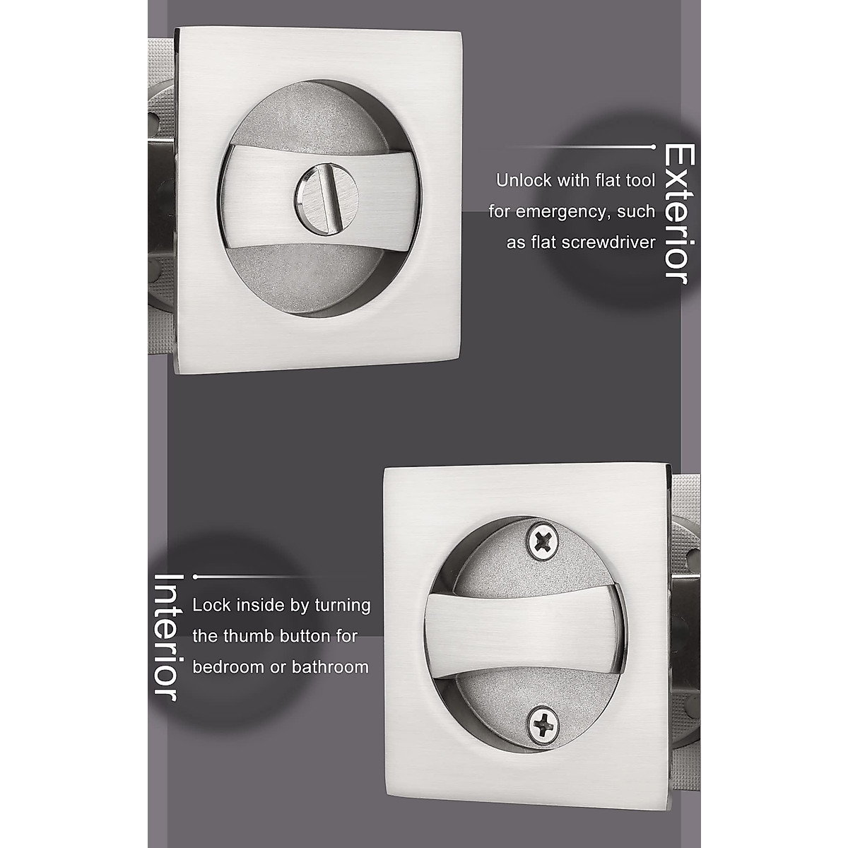 goldenwarm Pocket Door Lock, Satin Nickel Contemporary Privacy Square Pocket Door Hardware, Silver Sliding Pocket Door Lock(1 Pack)