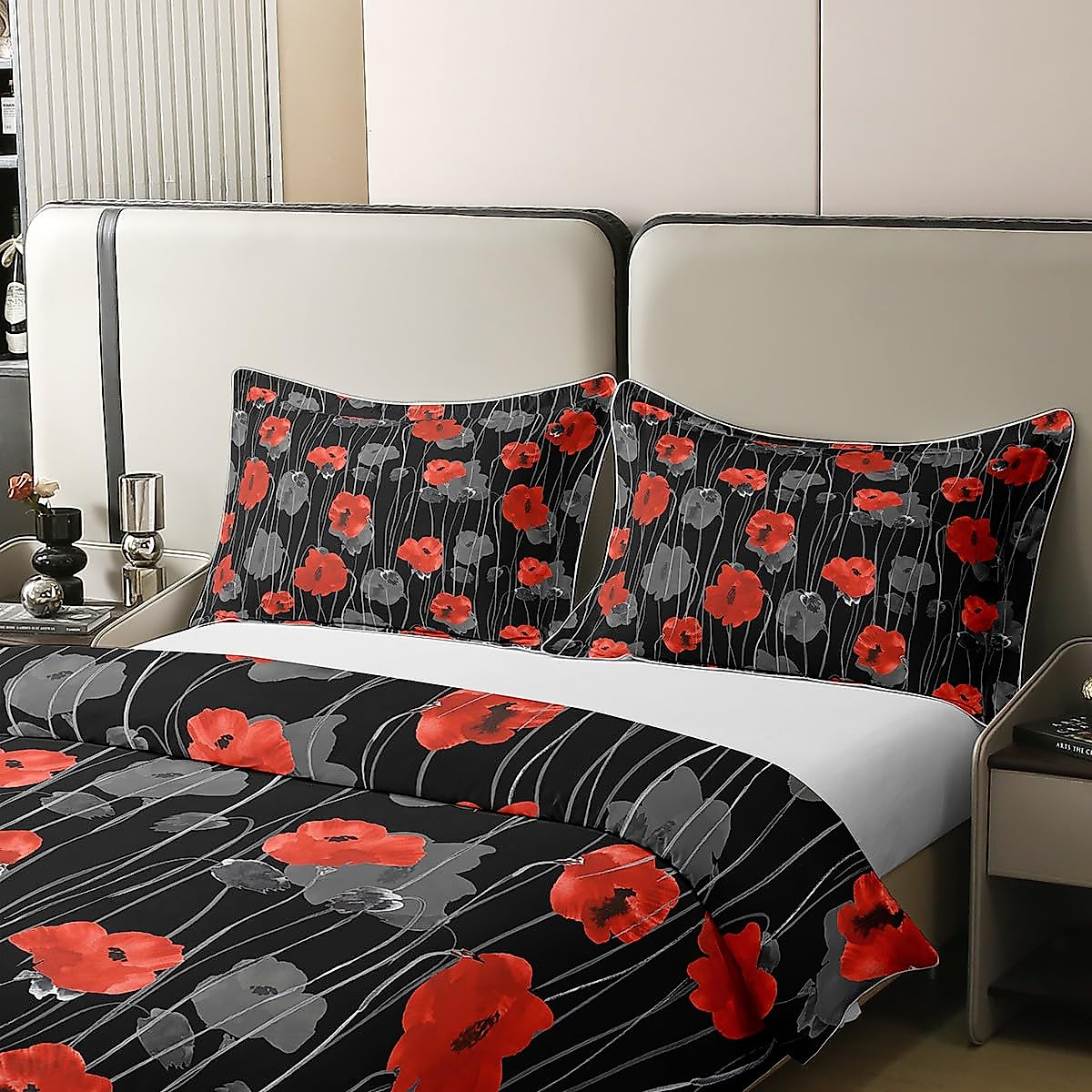 jejeloiu Flower Duvet Cover 100% Cotton Garden Floral Plants Bedding Set 100% Cotton for Room Decor Botanical Comforter Cover Set King Natural Theme Bedspread Cover 3Pcs Zipper