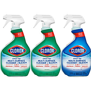 Clorox Clean-Up Cleaner + Bleach Value Pack, 3 Disinfectant and Cleaning Sprays, Kitchen and Bathroom Cleaning, Rain Clean and Original Scent, 32 Ounces (Pack of 3)