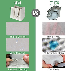 VENO 4 Pack Reusable Grocery Bags w/ Hard Bottom, Heavy-Duty Shopping Bags for Shopping Cart (Beige, 4 Pack)