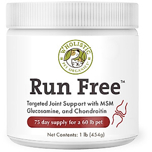 Wholistic Pet Organics Run Free - 1 Lb - Dog Joint Supplement for Senior Dogs, Glucosamine Chondroitin MSM, Dog Vitamins, Cat Joint Pain Relief