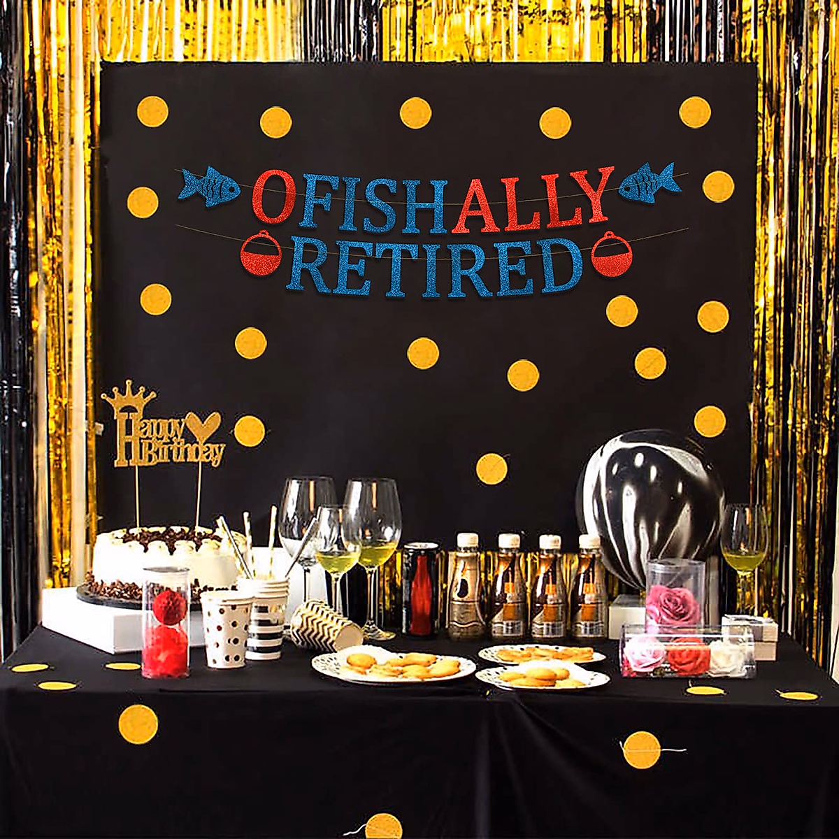 Ofishally Retired Glitter Banner - Funny Retirement Party Supplies, Gifts and Decorations - Fishing Gift - Fishing Themed Party
