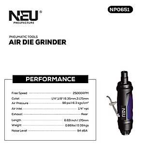 Air Die Grinder,NEU PNEUPACTURE Die Grinder Set, Air Straight Grinder Kit,with 1/4 and 1/8 inch Collets,Apply to Grinding, Polishing