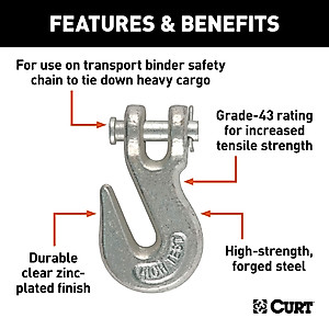 CURT 81330 1/4-Inch Forged Steel Clevis Grab Hook, 3,150 lbs. Work Load, 3/8-In Pin