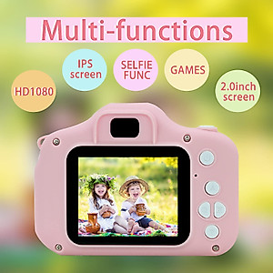 Nynicorny Kids Camera, Children Digital Rechargeable Cameras Toddler Educational Toys, Mini Children Video Record Camera with 1080P HD 2 Inch Screen & 32GB SD Card for Birthday (Pale Pink)…