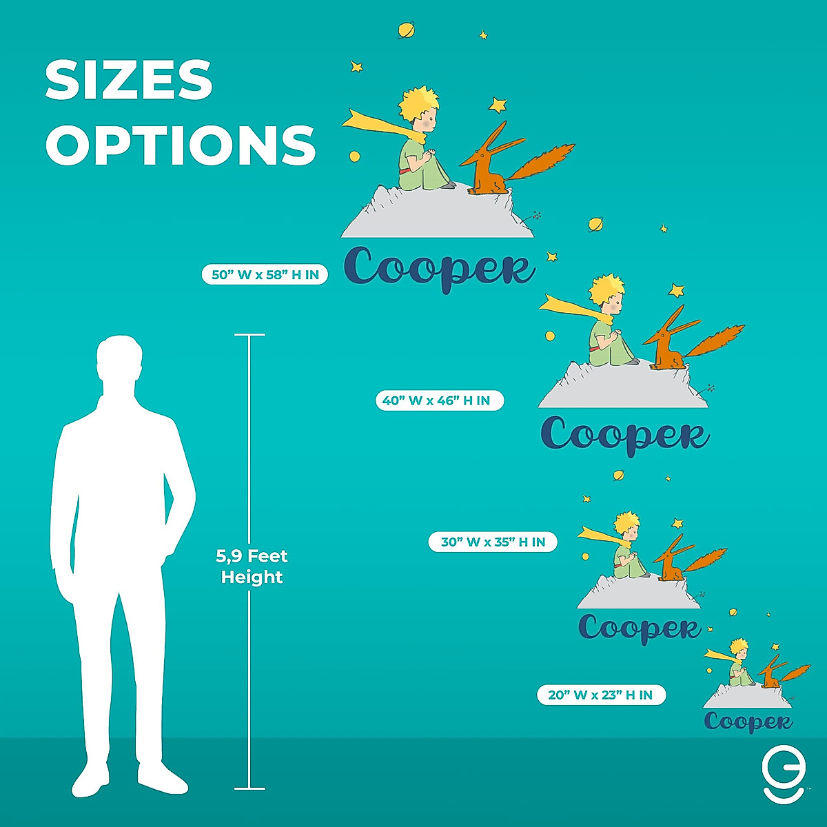 EGD Personalized Wall Decor I Name The Little Prince & Fox Wall Decals I Custom Name for Baby Room Decor I Nursery Decor for Boys and Girls I Multiple Personalization Options