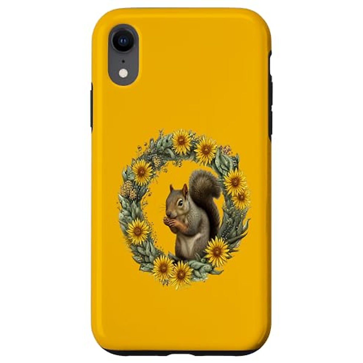 iPhone XR Gray Squirrel With Yellow Flower Wreath Kentucky State Art Case