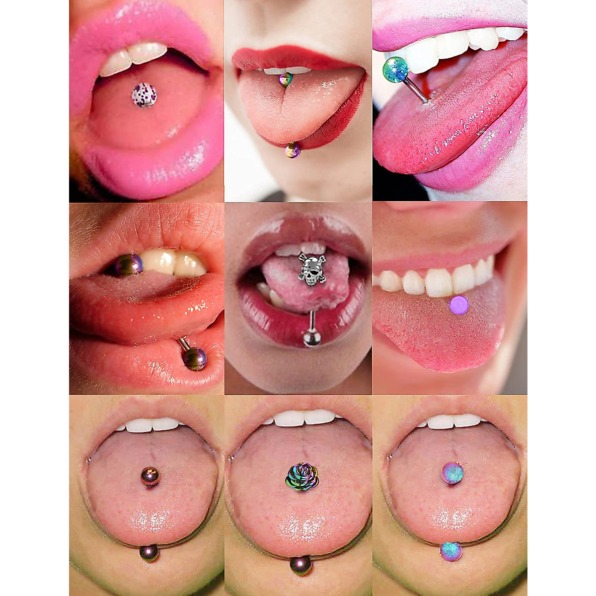 Ylqjksk Tongue Rings Surgical Steel 14G Tongue Piercing Jewelry Plastic Tongue Rings for Women Men Clear CZ Acrylic Skull Ghost Pill Glow Dark Flower T Shape Glitter Tongue Ring Rainbow 5/8inch 16MM