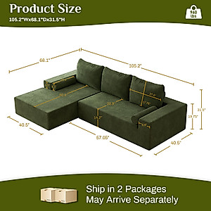 Nolohoo L-Shape Modular Sectional Sofa Couch, 105.2" Comfy Cloud Couch Deep Seat with Chaise Lounge, Modern Corner Sofa Upholstered Chenille 5 Seater Couches for Living Room, Green