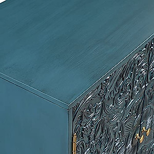 LALUZ Carved Accent Storage Cabinet Floor Cabinet for Bedroom Living Room, Oak Finish 30 Inch