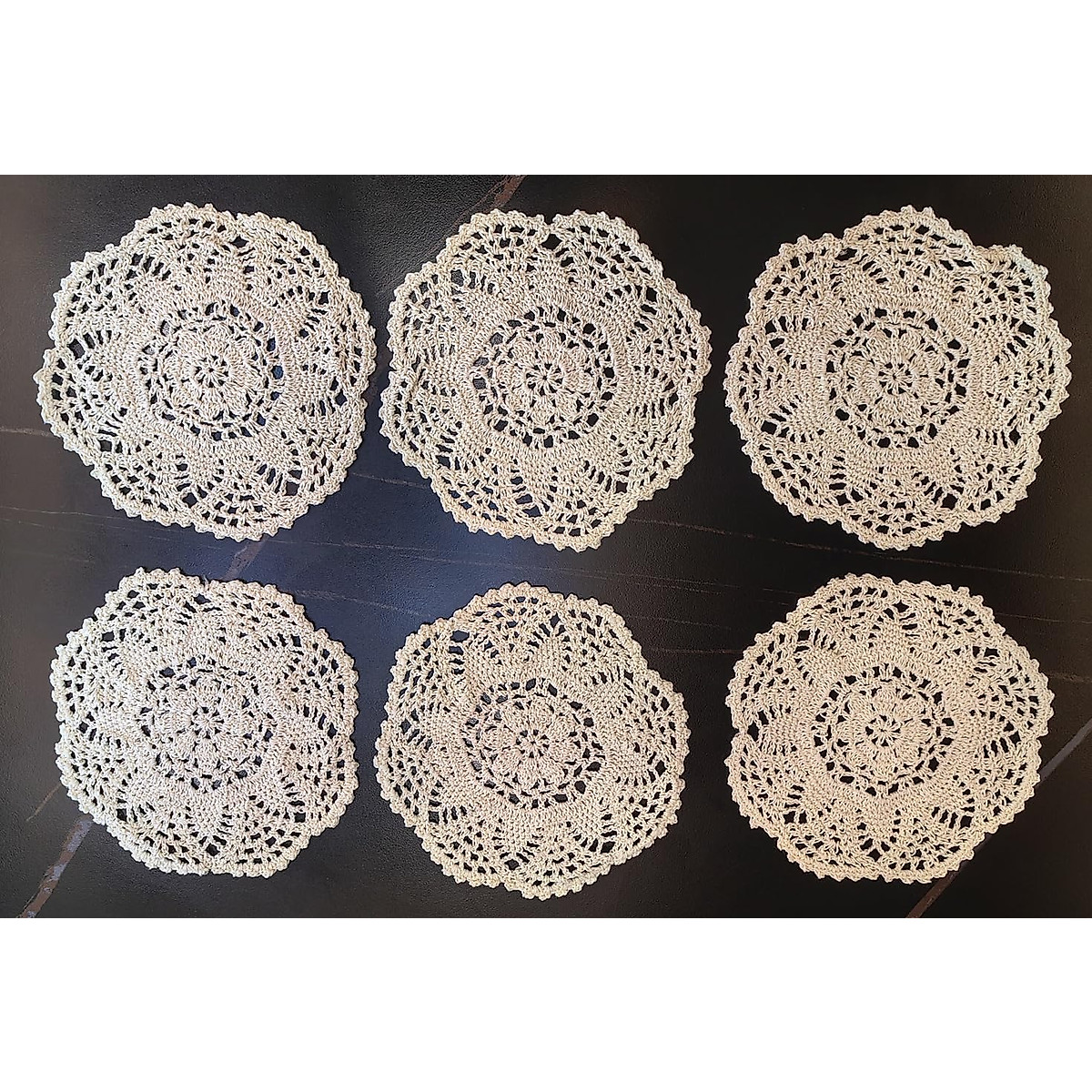 MULBESS Handmade Crochet Floral Pattern Round Cotton Lace Table Placemats Doilies Pack of 6, Round 8 Inch, Beige