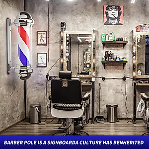 precious harvest Barber Light Pole,Red, Blue and White Barbershop Rotating Light Fixture, Classic Signs for Hair Salon,Wall Mount,LED Light Source, Indoor and Outdoor Use, 30 Inch