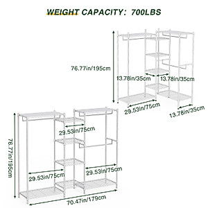 LEHOM G6M Heavy Duty Clothes Rack for Hanging Clothes, Portable Garment Rack Compact Size Closet Organizer, Freestanding Metal Clothing Rack Wardrobe Closet with Storage Shelves for Bedroom, White