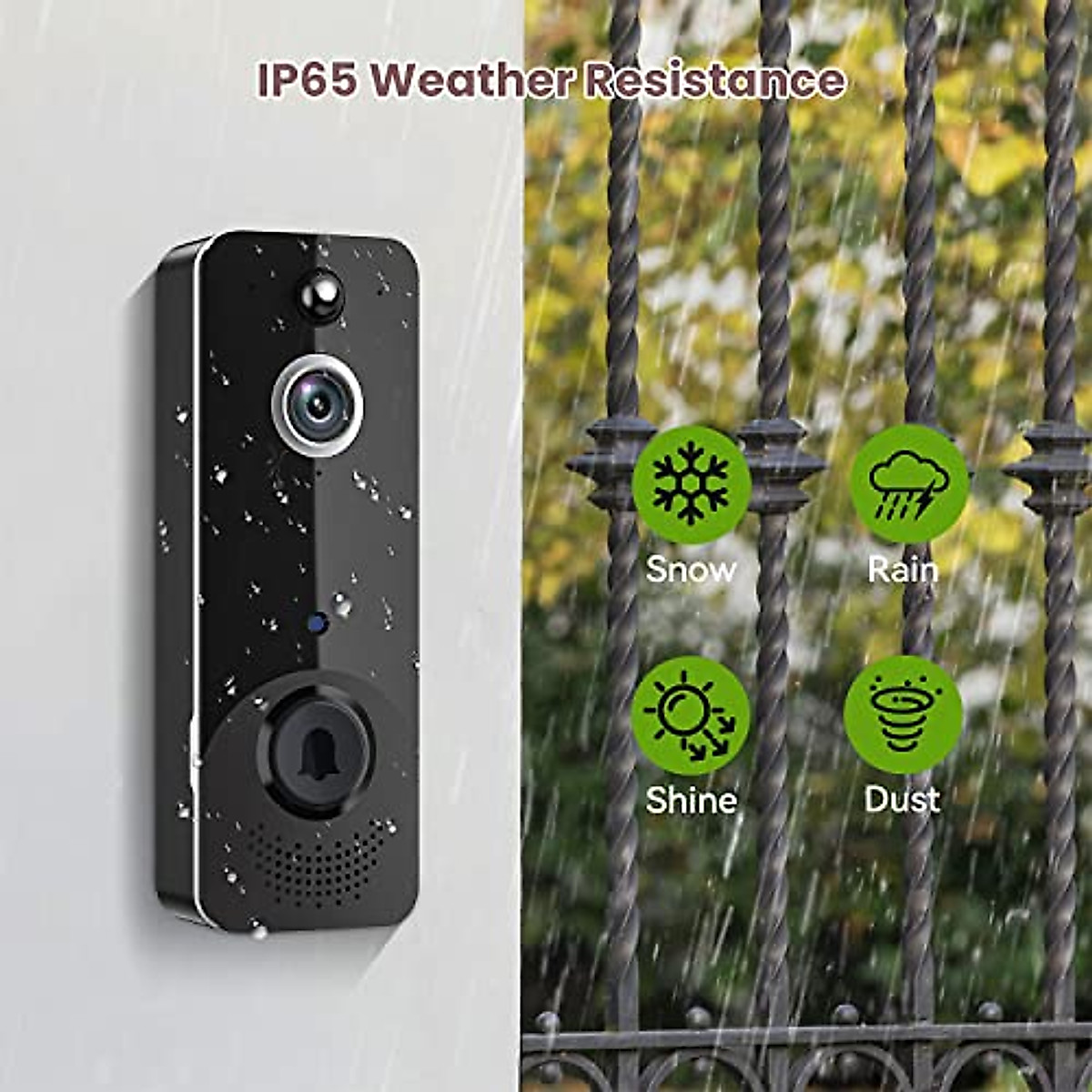 EKEN Smart Video Doorbell Camera Wireless with Chime Ringer, HD Live Image, Night Vision, Cloud Storage, Battery Powered, Indoor/Outdoor Surveillance, Smart AI Human Detection, 2.4G WiFi, 2-Way Audio