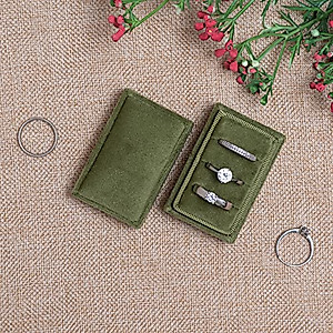 Rectangle Velvet Ring Box Storage 3 Slots for Wedding Ceremony Proposal Engagement Birthday Gift (Olive Green)