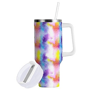 RPLIFE Dreamy Tie Dye Pastel Travel Coffee Tumbler, Stainless Steel Mug, Insulated Cup with Straw, Coffee Tumbler for Women