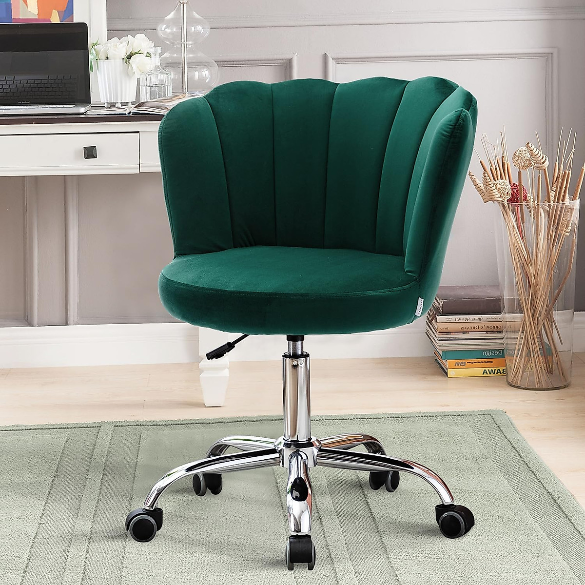 Recaceik Modern Velvet Chair, Adjustable Swivel Home Office Desk Chair, Green, 22D x 16W x 36H Inch, 250 pounds Weight Capacity
