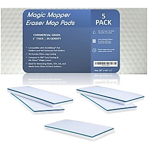 Magic Mopper Eraser Pads - 5 Pack 4.5" x 10" x 1" Commercial Grade Melamine Sponges for Floor, Tile, Grout, Baseboard & Walls - Durable & Versatile Cleaning - Compare to Magic Eraser - Doodlebug Pad