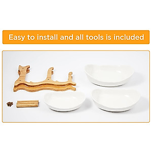 ERFEI Fruit Bowl Oval Ceramic Bowls with Wood Rack Tied Serving Tray Food Display Stand Bowl for Kitchen Counter, Home, Parties (3 tier)