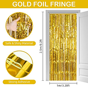30 Pack Gold Foil Fringe Curtain Backdrop, 3.3x8.2 Feet Metallic Tinsel Streamer Curtains Photo Booth Props for Birthday/Wedding/Graduation/Baby Shower/Christmas/New Year/Disco Party Decorations