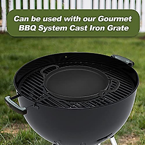 only fire Replaced Gourmet BBQ System Cast Iron Griddle with Handles, Fits for Weber 22-1/2 inch Charcoal Kettle Grills