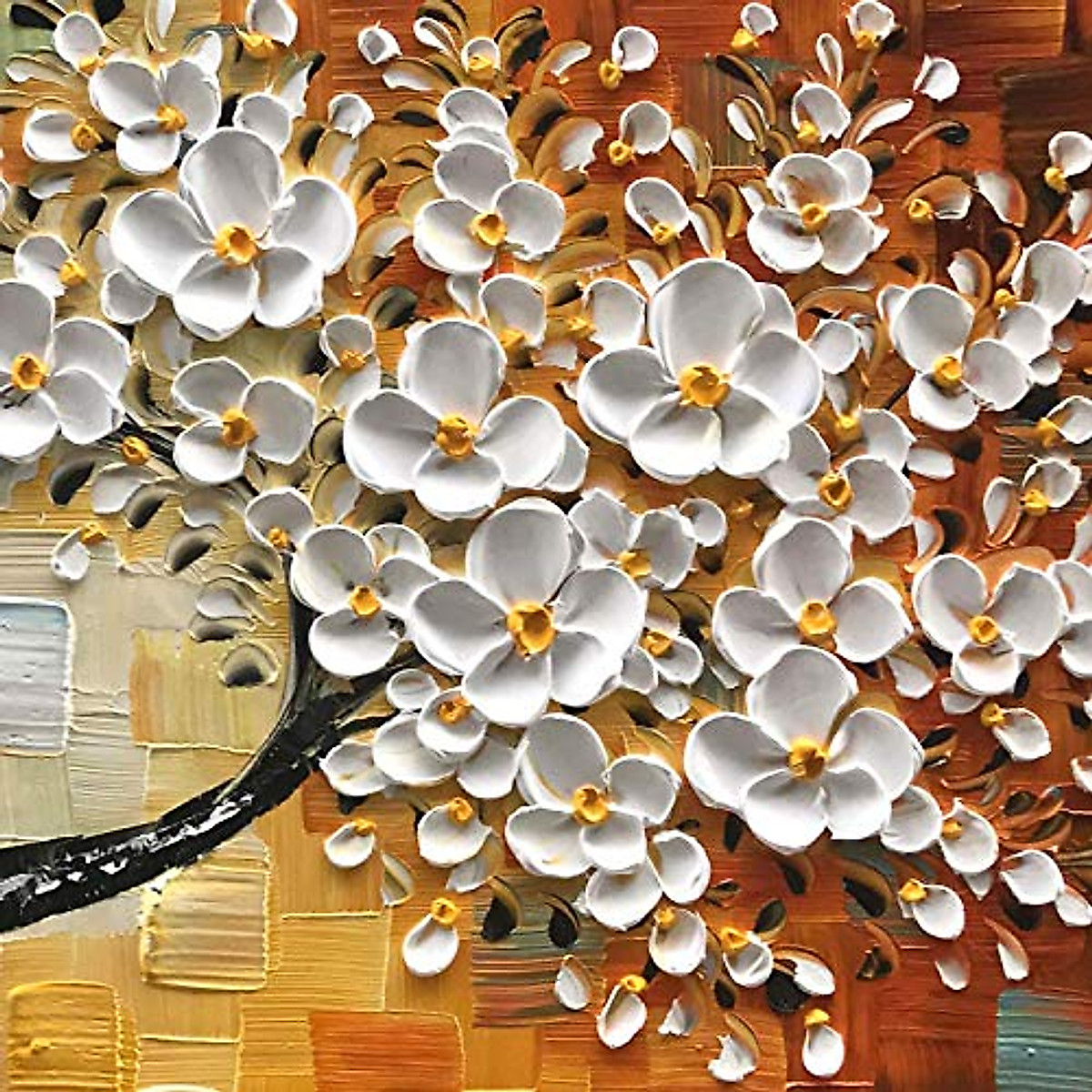 Diathou 20x40in 3D Abstract Paintings,Hand-Painted Painting of White Flowers and Trees, Canvas Wood Frame, Ready to Hang The Wall to Decorate The Living Room Bedroom