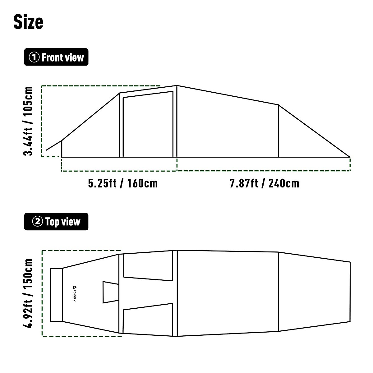 Camping Hot Tent Chimney Tent 2 Person Tent, POMOLY Locomotive 20 Tunnel Tent with Stove Jack for Hiking, Hunting, Backpacking