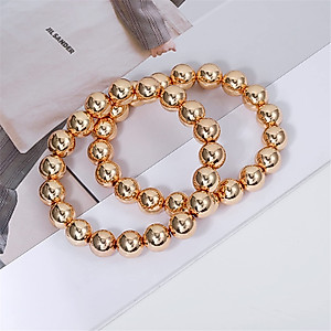 14K Gold Plated Beaded Bracelets Letter Stretch Dainty Stackable Bracelet for Women