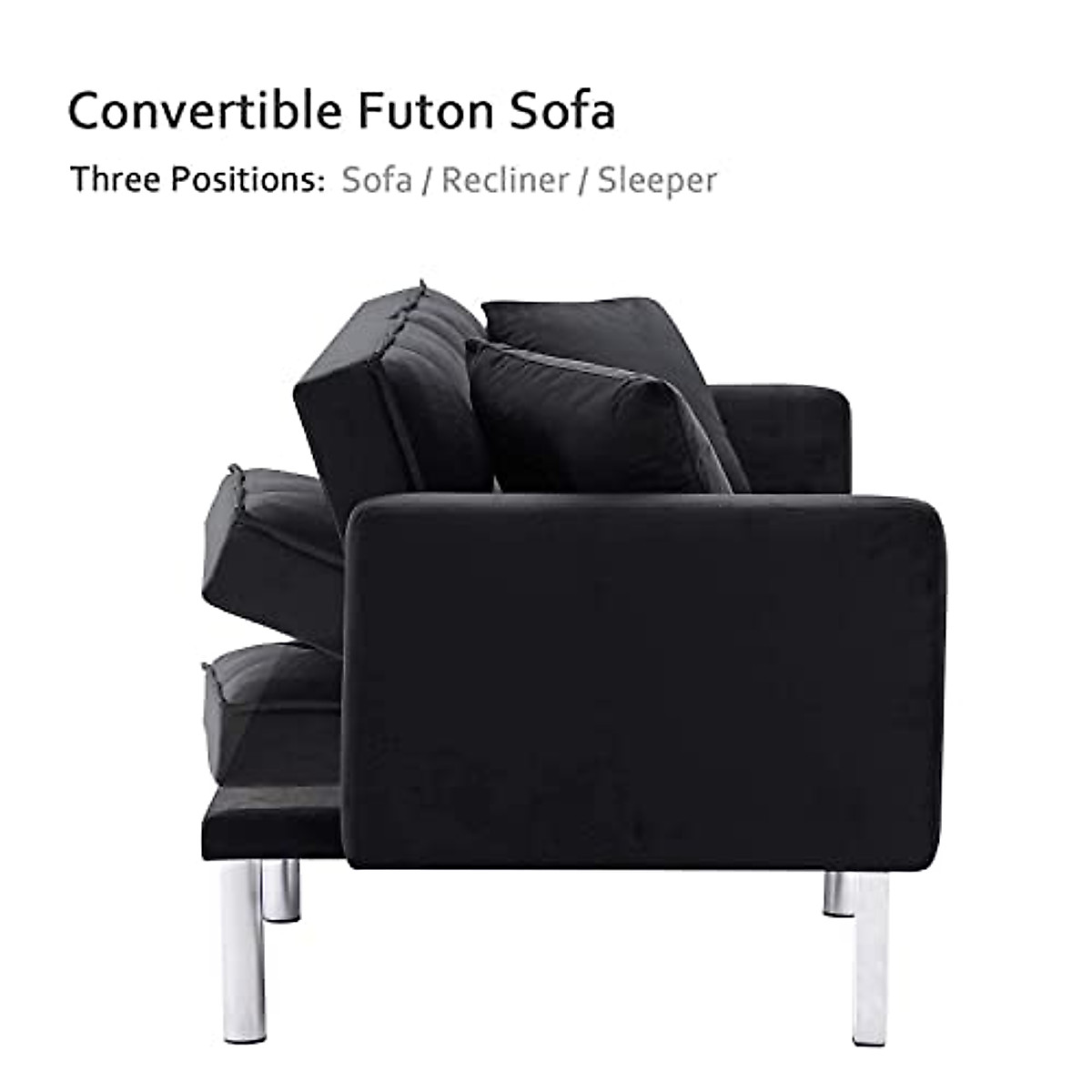 Olela Sleeper Sofa Bed Modern Tuft Futon Couch Convertible Loveseat Sleeper Reclining Sofa Bed Twin Size with Arms and 2 Pillows for Living Room, Black