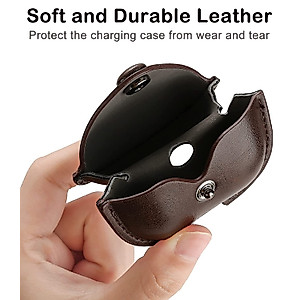 Genuine Leather Case Compatible with AirPods Pro Case, VOMA Protective Cover for Apple AirPods Pro Wireless Charging Case Headphones EarPods, Soft Leather Cover with Keychain Hook Chocolate Brown