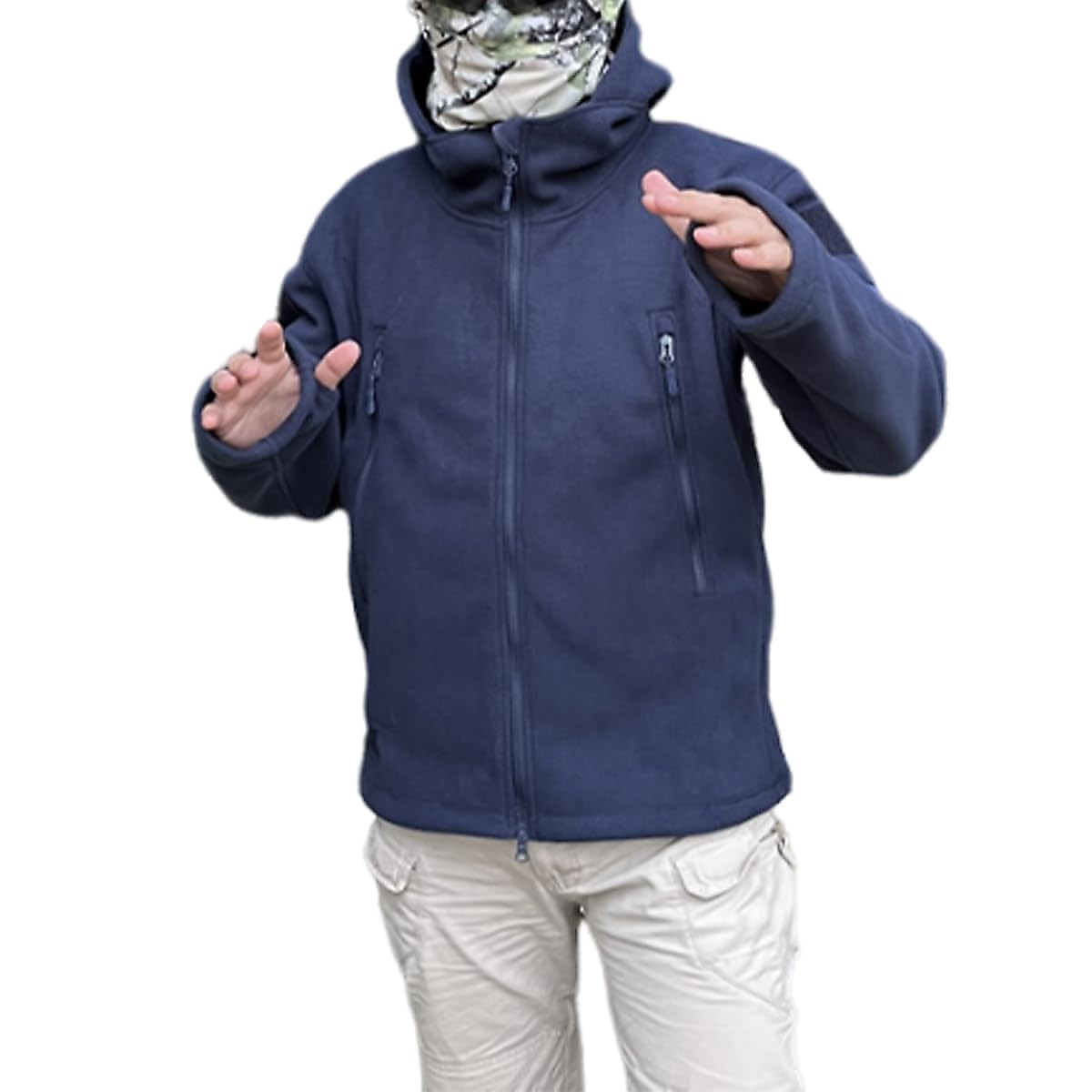 Akivide Men's Tactical Fleece Zip Up Hooded Sweatshirt Casual Vintage Long Sleeve Pullover Winer Thick Hoodie with 5 Pockets