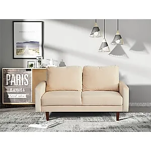 INSTORY Velvet Loveseat Mid-Century Modern Sofa Tufted Couch with Wooden Legs for Living Room - Gold