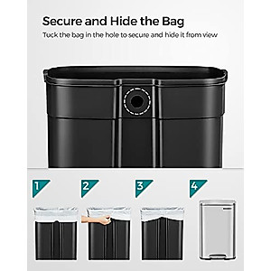 SONGMICS 13 Gallon Trash Can, Stainless Steel Kitchen Garbage Can, Recycling or Waste Bin, Soft Close, Step-On Pedal, Removable Inner Bucket, Silver ULTB050E01