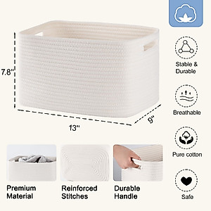 SIXDOVE 4 Pack Shelf Baskets for Organizing Home - Perfect for Toys, Books, and Clothes, Versatile Woven Storage Baskets with Handles, Cube Storage Bins, 12.7''L x9''W x7.8''H, White