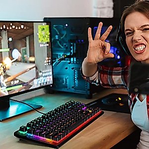 iClever Wired Mechanical Gaming Keyboard, TKL, Ultra Compact, Metal Build with Red Switch, Led Backlit, Programmable Marco, Spill Resistant for Computer PC, Desktop, Laptop and Windows 7,8,10,11