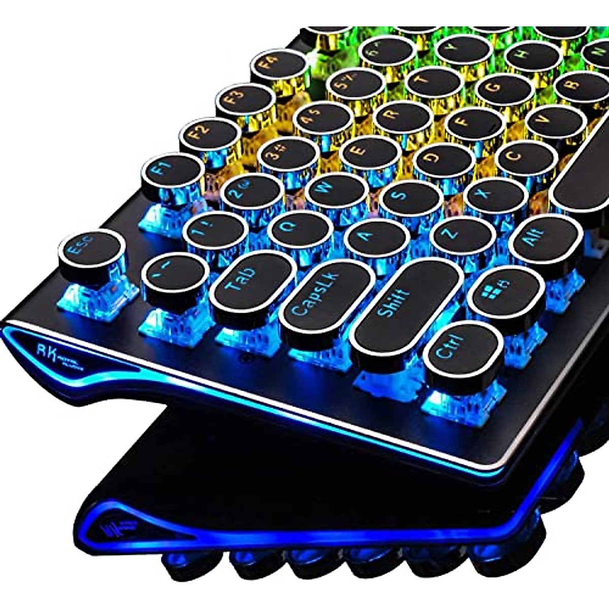 RK ROYAL KLUDGE S108 Typewriter Style Retro Mechanical Gaming Keyboard Wired with True RGB Backlit Collapsible Wrist Rest 108-Key Blue Switches Round Keycap - Black
